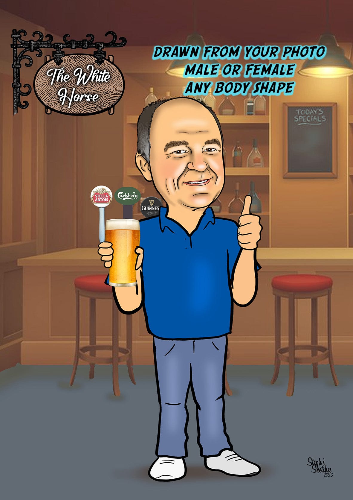 Pub Caricature | Funny Personalised Gift | Steph's Sketches